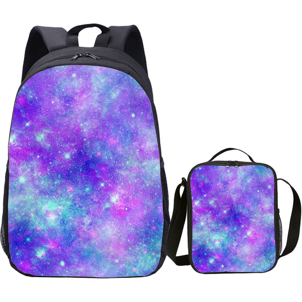 Школьная сумка Cosmic Starry Sky с цветной печатью 17-дюймовый большой емкости для учеников начальной школы Школьная сумка для обеда Костюм