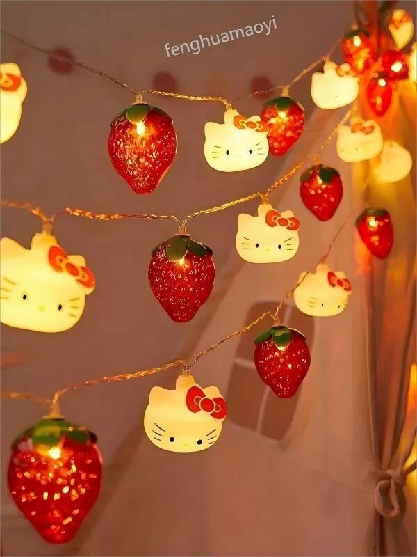Hello Kitty клубника уличные декоративные гирлянды, версия на батарейках,10 лампочек