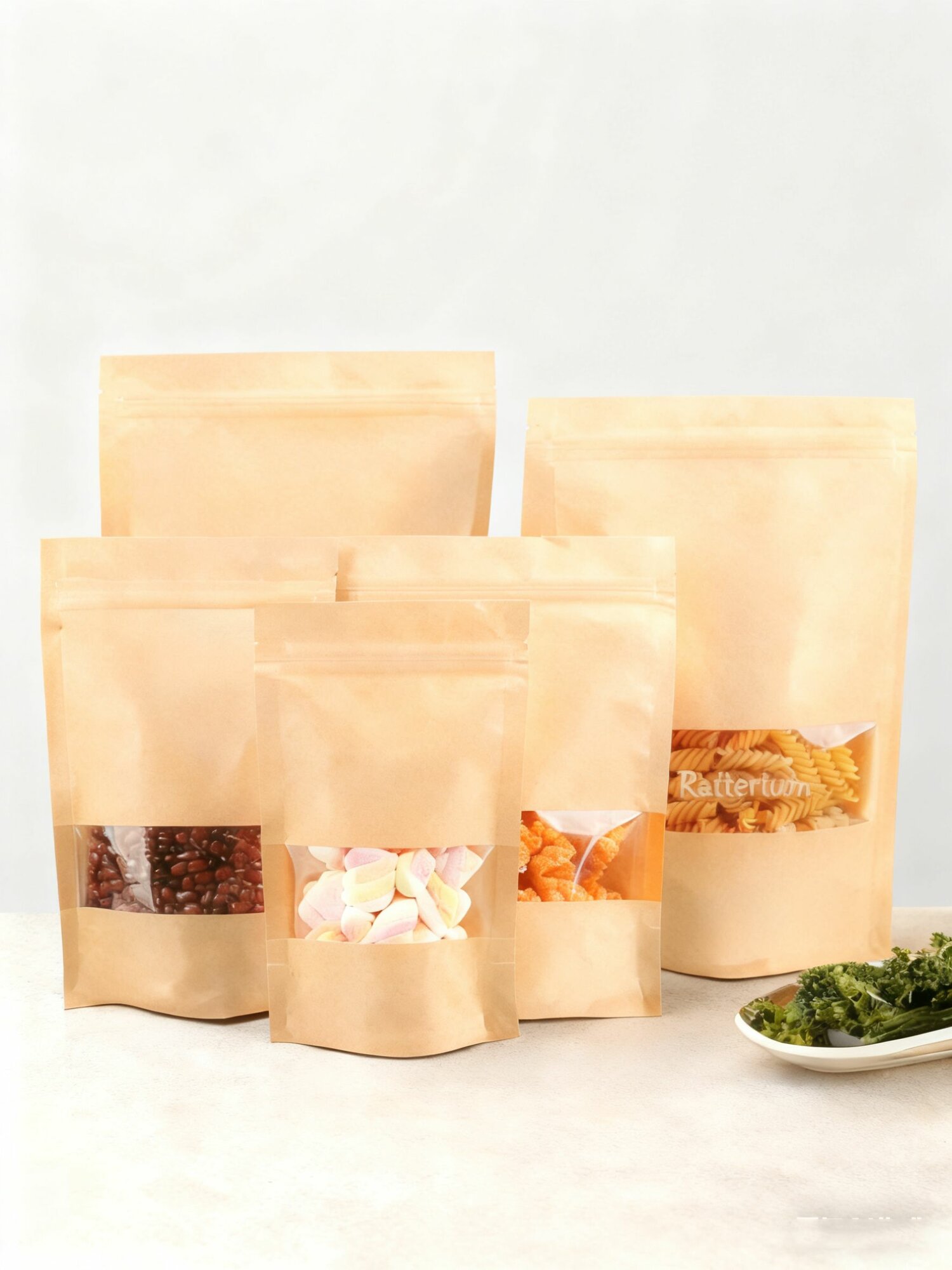 Крафт пакет подарочный 10х15 см 50 шт дой пак пакеты с окошком с зип застежкой