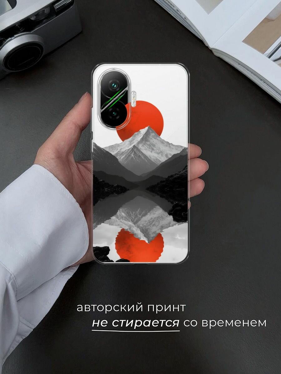 Чехол на Poco F7 / Поко F7 с принтом Белая гора 2, прозрачный — фото 1