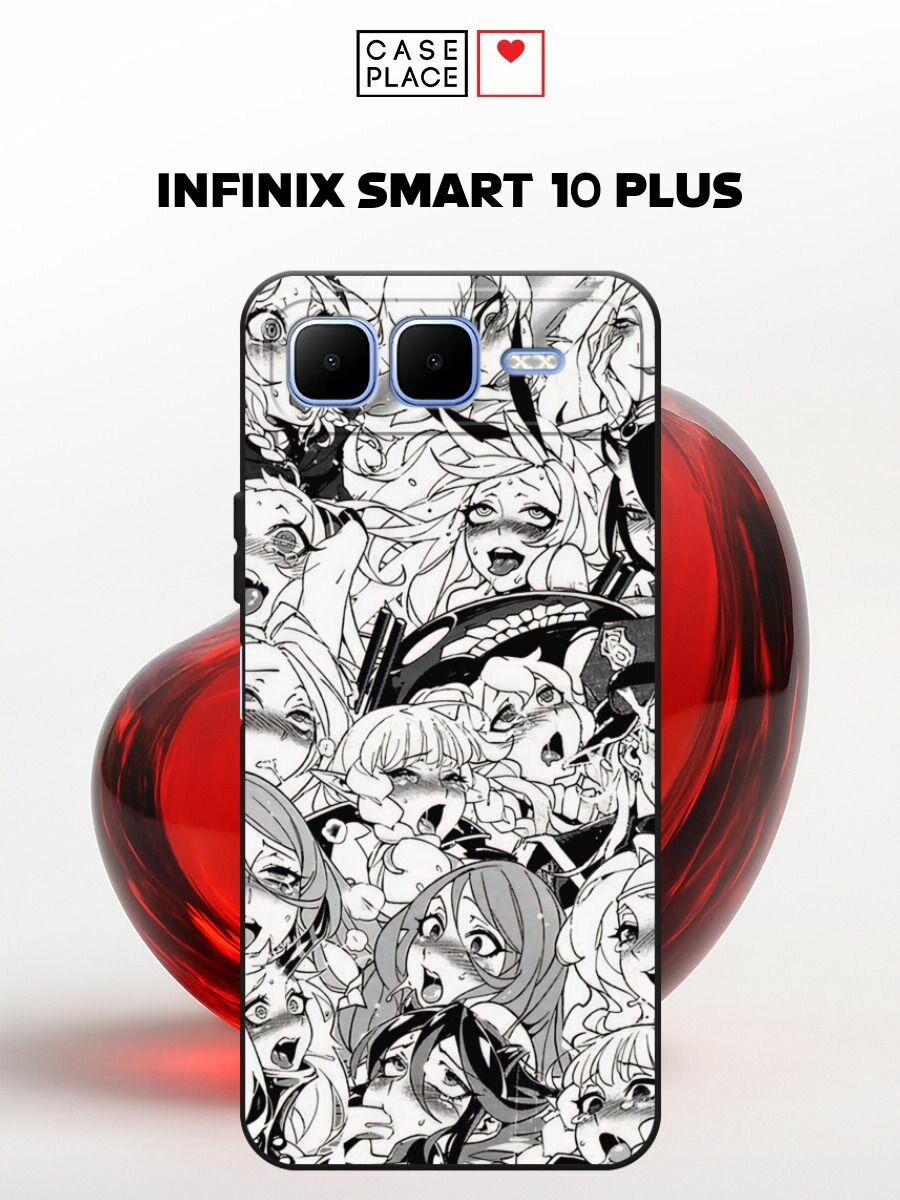 Черный матовый чехол на Infinix Smart 10 Plus / Инфиникс Смарт 10 Плюс с принтом Ахегао манга тян