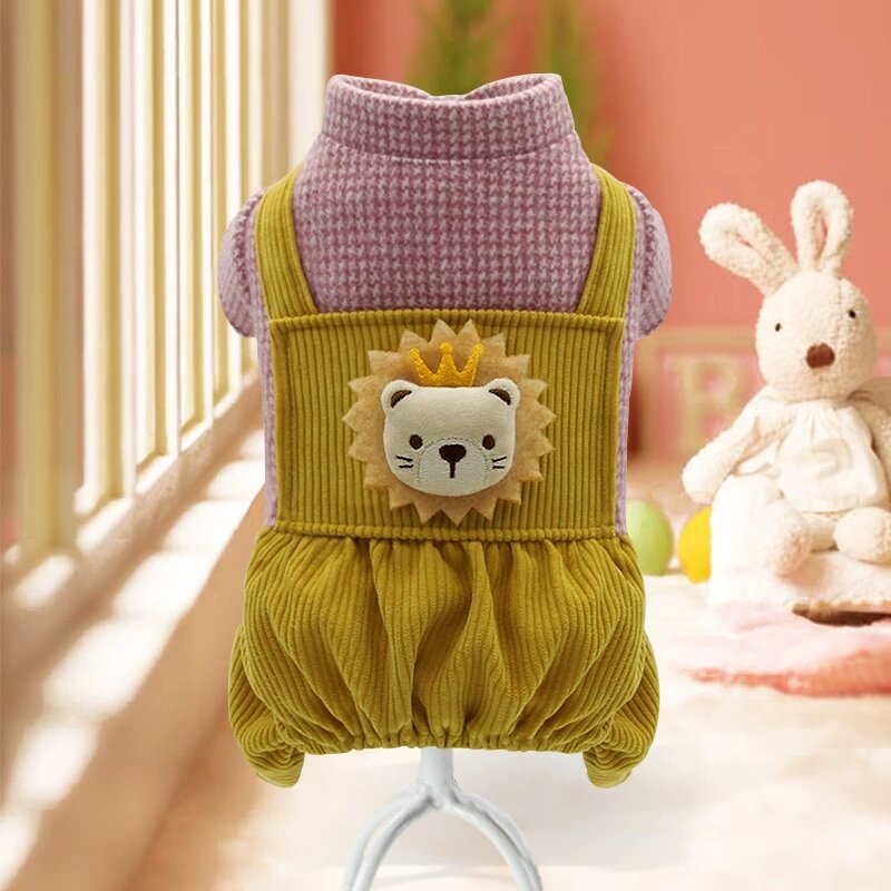 Собачья одежда из флиса и крепдешина с львиной вышивкой - Желтый, размер M для собак 5-7 фунтов