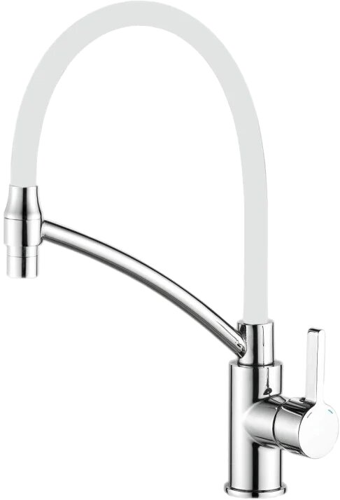 Смеситель для кухни Haiba HB643-8 HB73643-8 с гибким изливом, с поворотным изливом, хром, белый, глянцевый, однорычажный, латунный, с керамическим картриджем