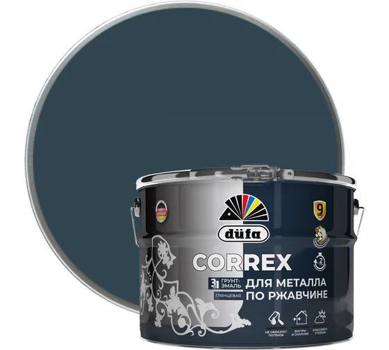Dufa Грунт-эмаль по ржавчине гладкая Correx 3 в 1 RAL-7024 графитовый серый 10 л