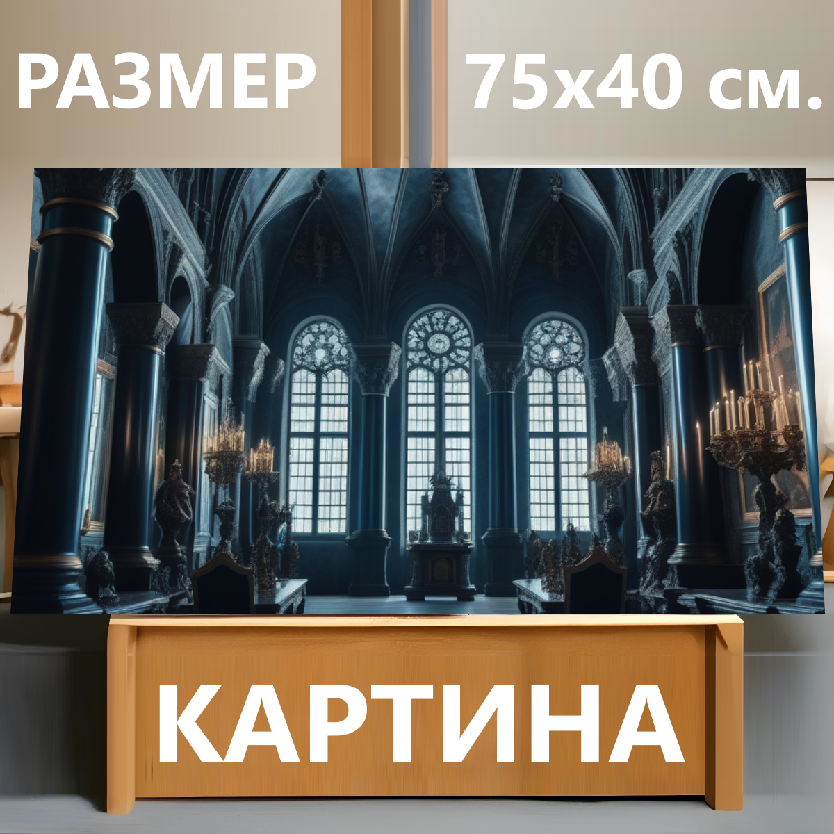 Картина на холсте "Замок в стиле барокко с рыцарями внутри" на подрамнике 75х40 см. для интерьера