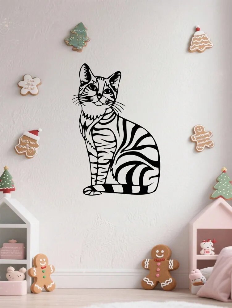 Кованая металлическая настенная скульптура Кот (черный матовый) художественный декор для дома, идеальный подарок