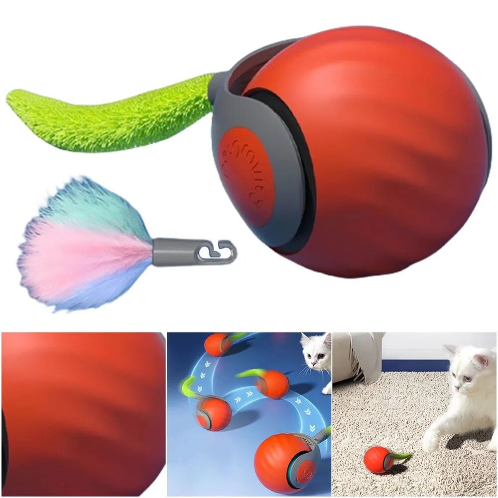 Умная игрушка-мяч для кошек с USB-зарядкой, две скорости вращения, сменный хвост