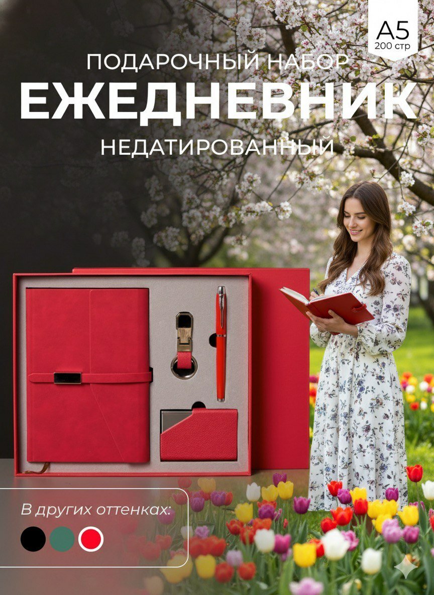 Подарочный набор ежедневник недатированный А5 и ручка, красный