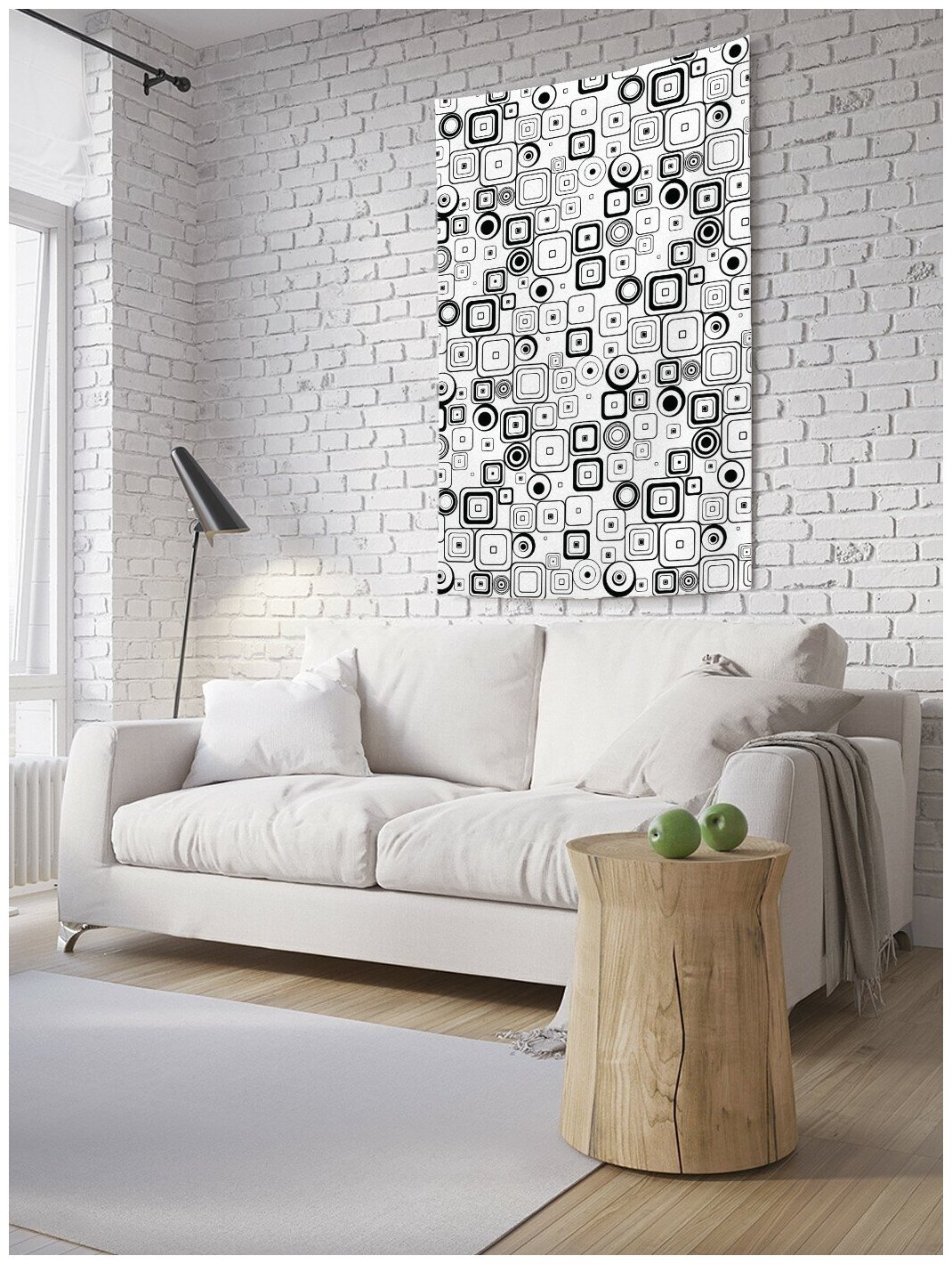 Фотопанно на стену вертикальный из ткани постер 100х150 "Абстрактные квадраты и круги", JoyArty
