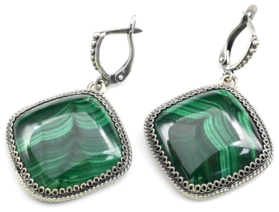 Серьги с подвесками, малахит