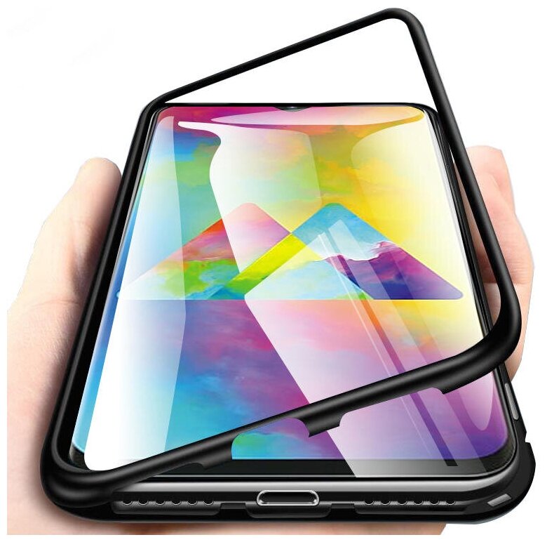 Чехол-бампер MyPads для iPhone XS магнитный из закаленного стекла и металла с прозрачной крышкой металлический