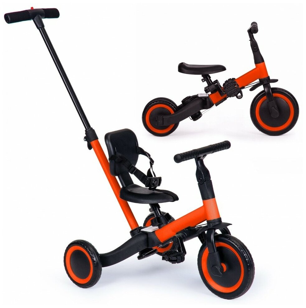 Детский беговел-велосипед 4в1 с родительской ручкой, красный - TR007-RED