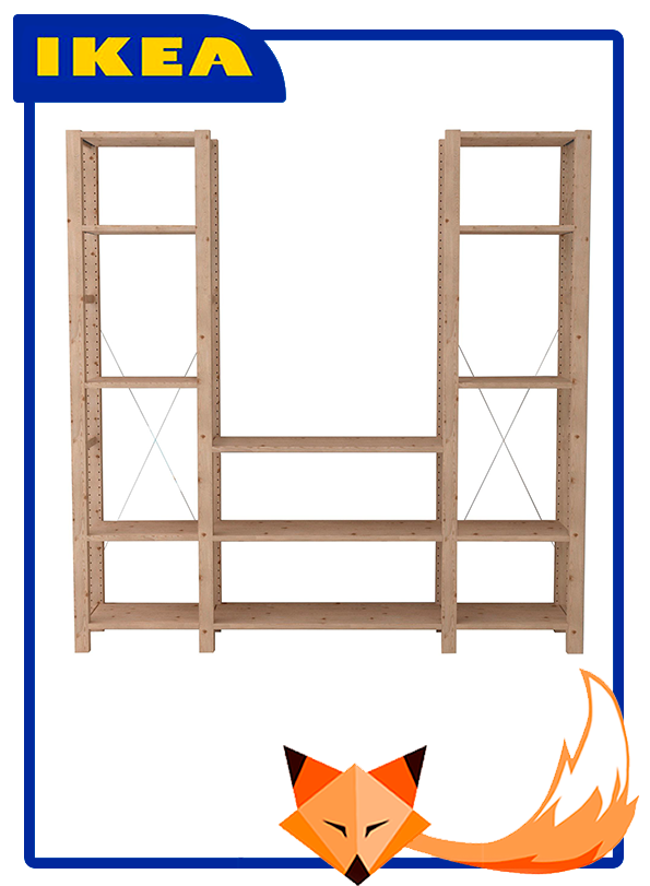 Стеллаж IKEA Ivar 174х30х179 см, 13 полок, массив сосны, без покрытия