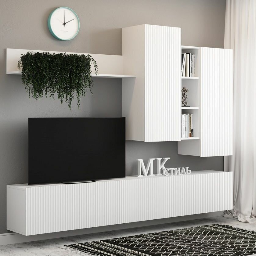 Стенка стиль мебельная компания "Сканди", Белый гладкий/Белый глянцевый