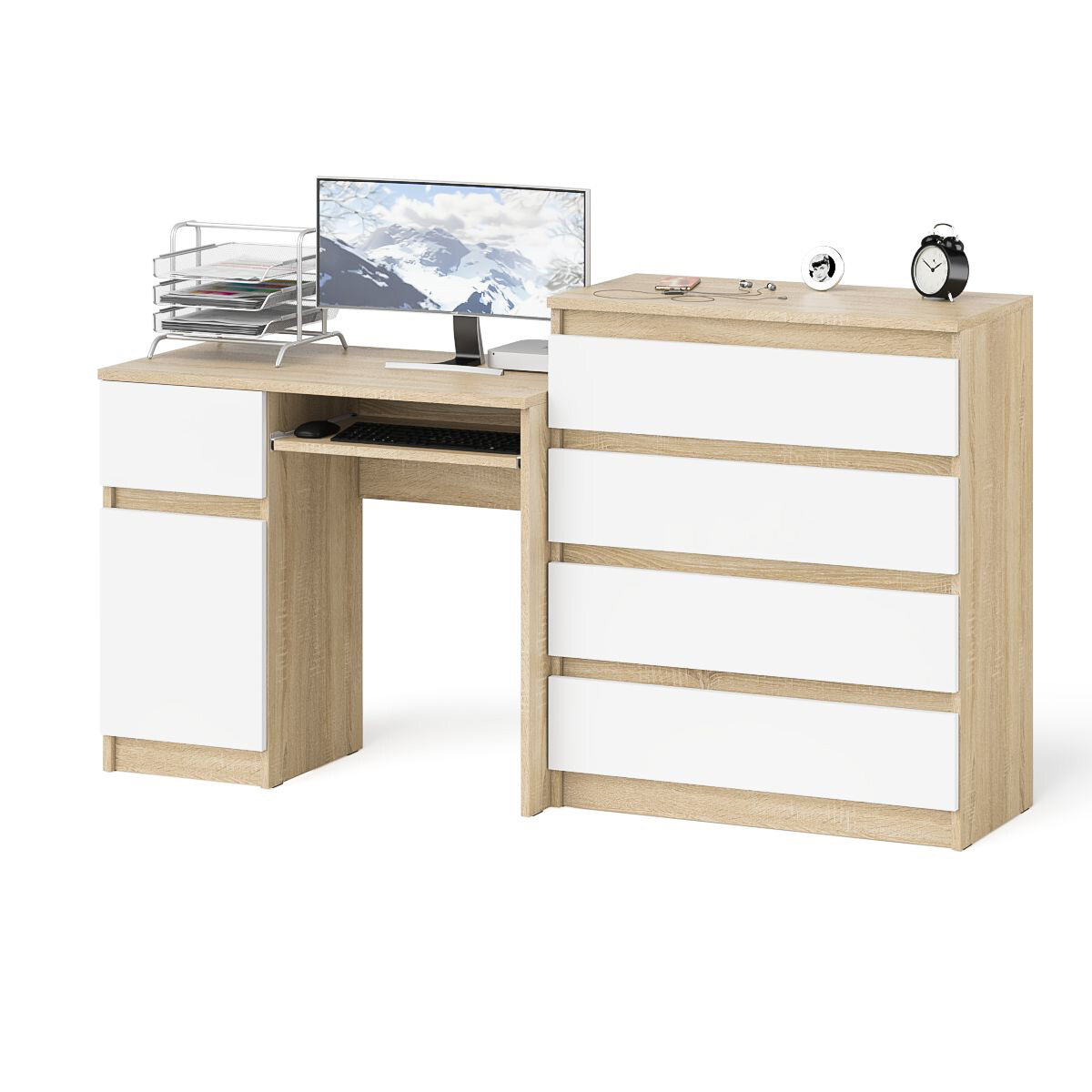 Стол компьютерный СВК Мори МС-1 левый + Комод МК800.4 Дуб сонома/белый