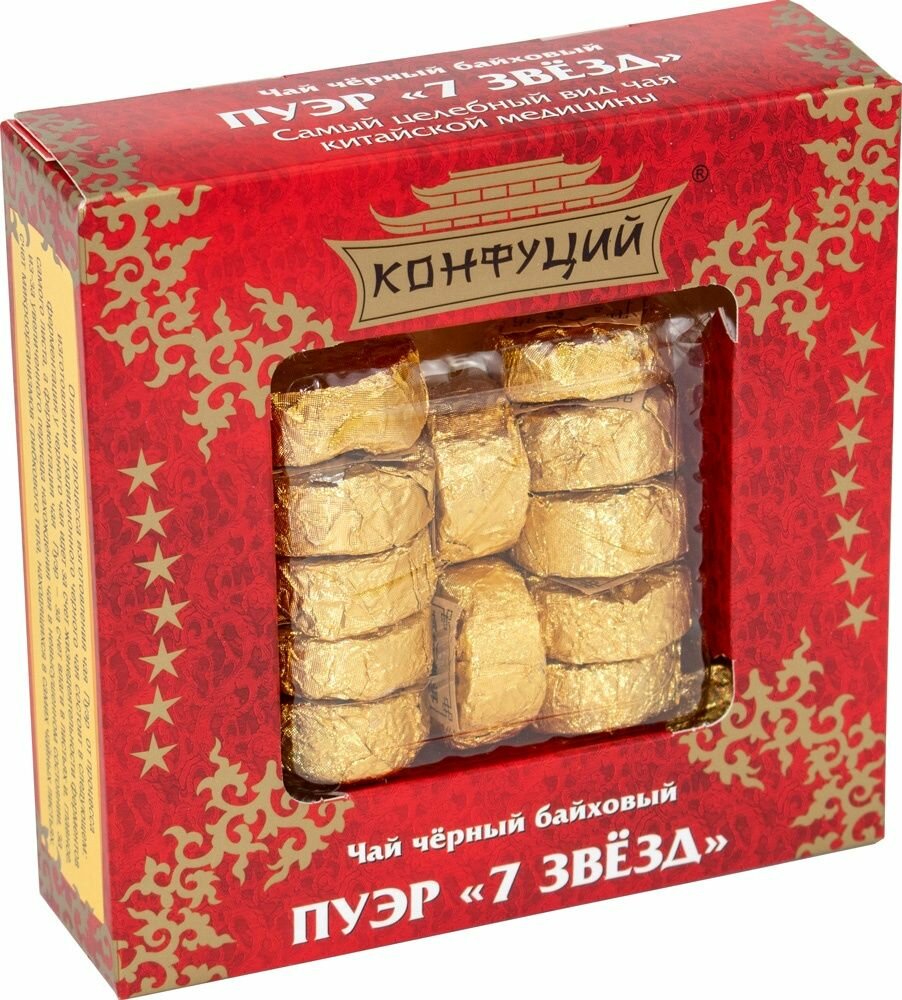 Чай черный листовой прессованный Конфуций "Пуэр "7 звезд", 100г х 1шт