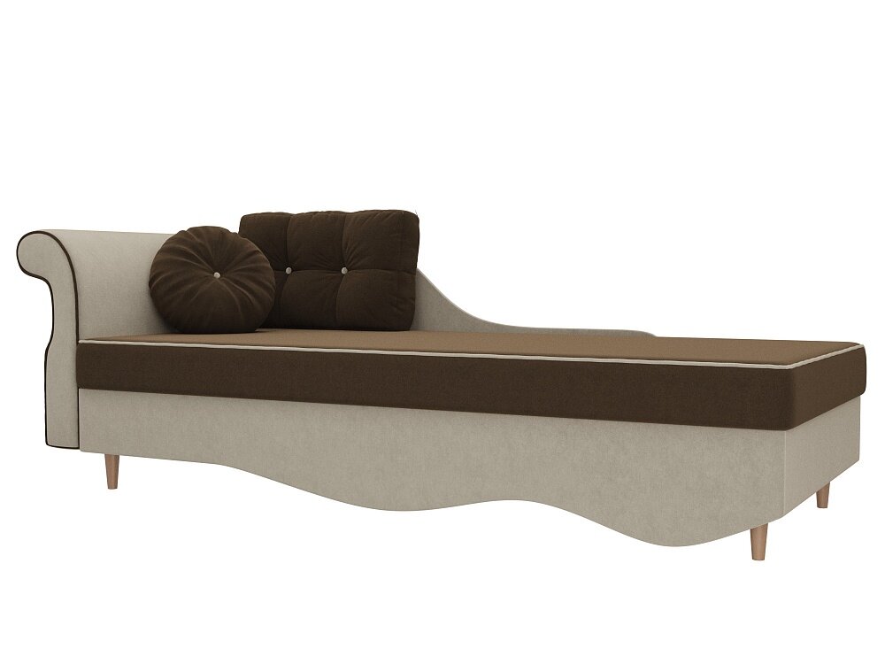Прямой диван тахта Лорд Коричнево-Бежевый Микровелюр, 225х85х84 см, с ящиком для белья