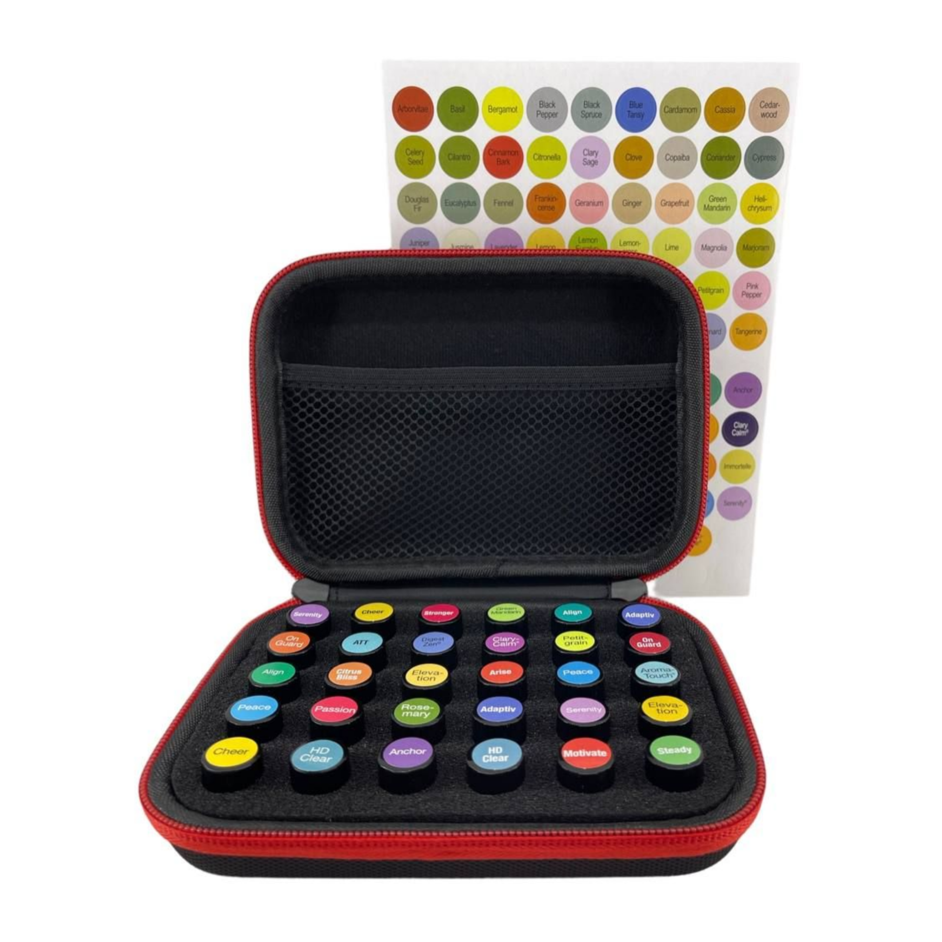 Аромабокс - сумочка, красная молния + 30 флакона по 2 мл + наклейки