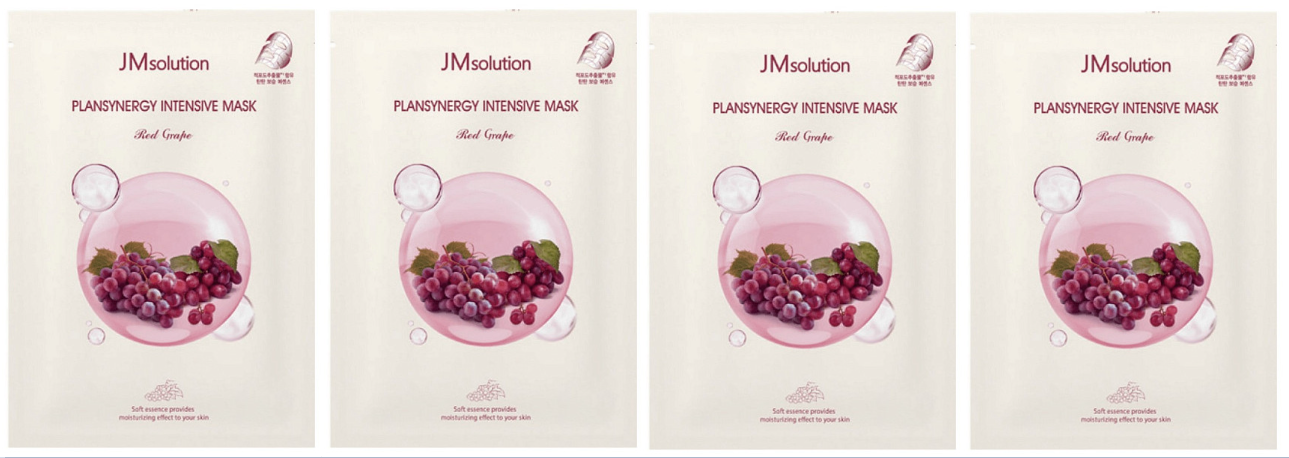 Тканевая маска для лица Jmsolution укрепляющая с красным виноградом, Plansynergy Intensive Mask Red Grape, 30 мл, 4 шт