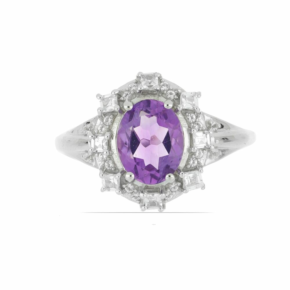 Кольцо, серебро, 925 проба, родирование, топаз, аметист