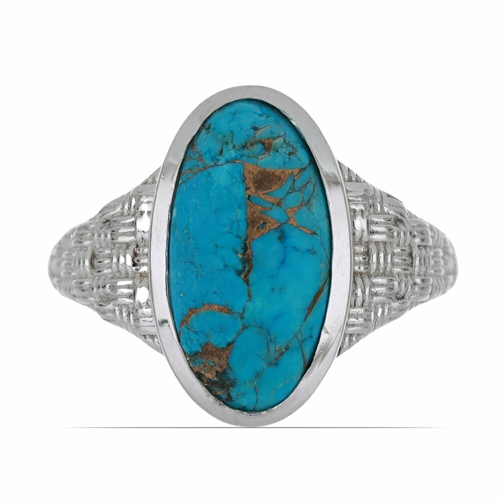 Кольцо, серебро, 925 проба, родирование, бирюза