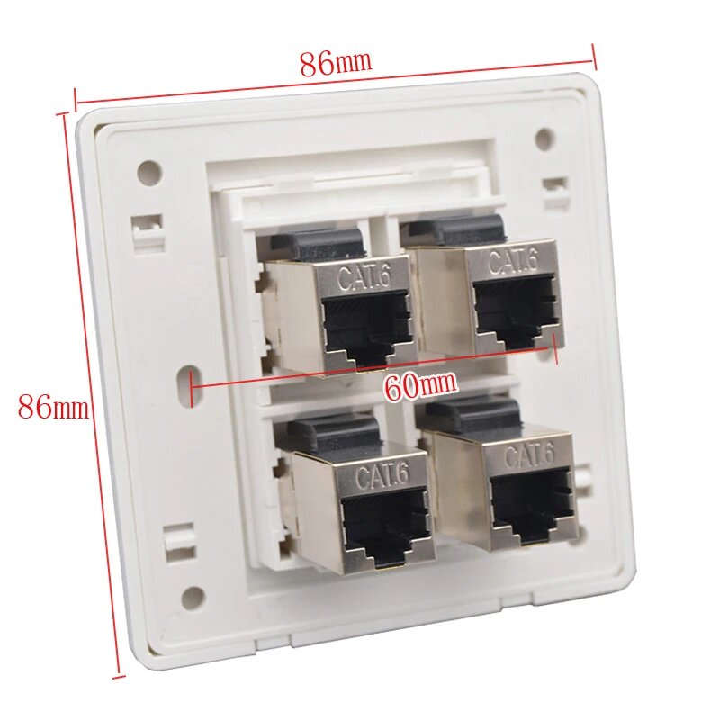 Настенная сетевая розетка UKITSON CAT6 4 порта белые 86x86mm
