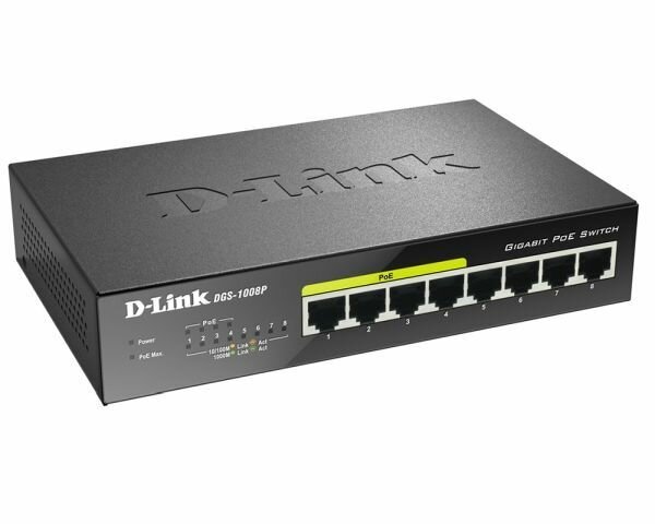 Коммутатор D-Link DGS-1008P/C1B 8 ports 10/100/1000Base (4xPOE)
