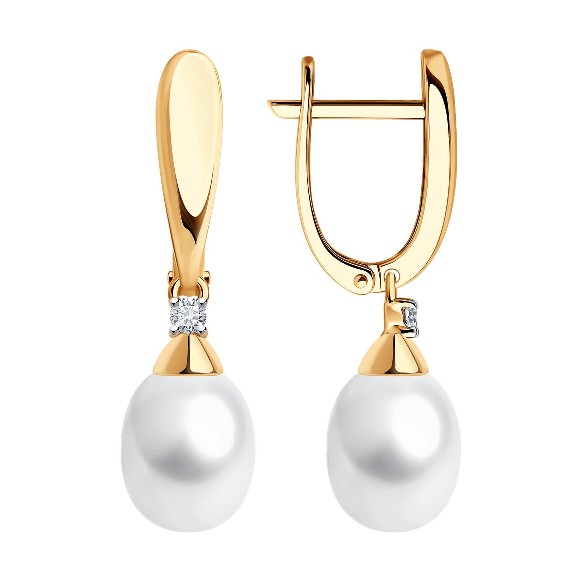 Серьги, красное золото, 585 проба, жемчуг, фианит