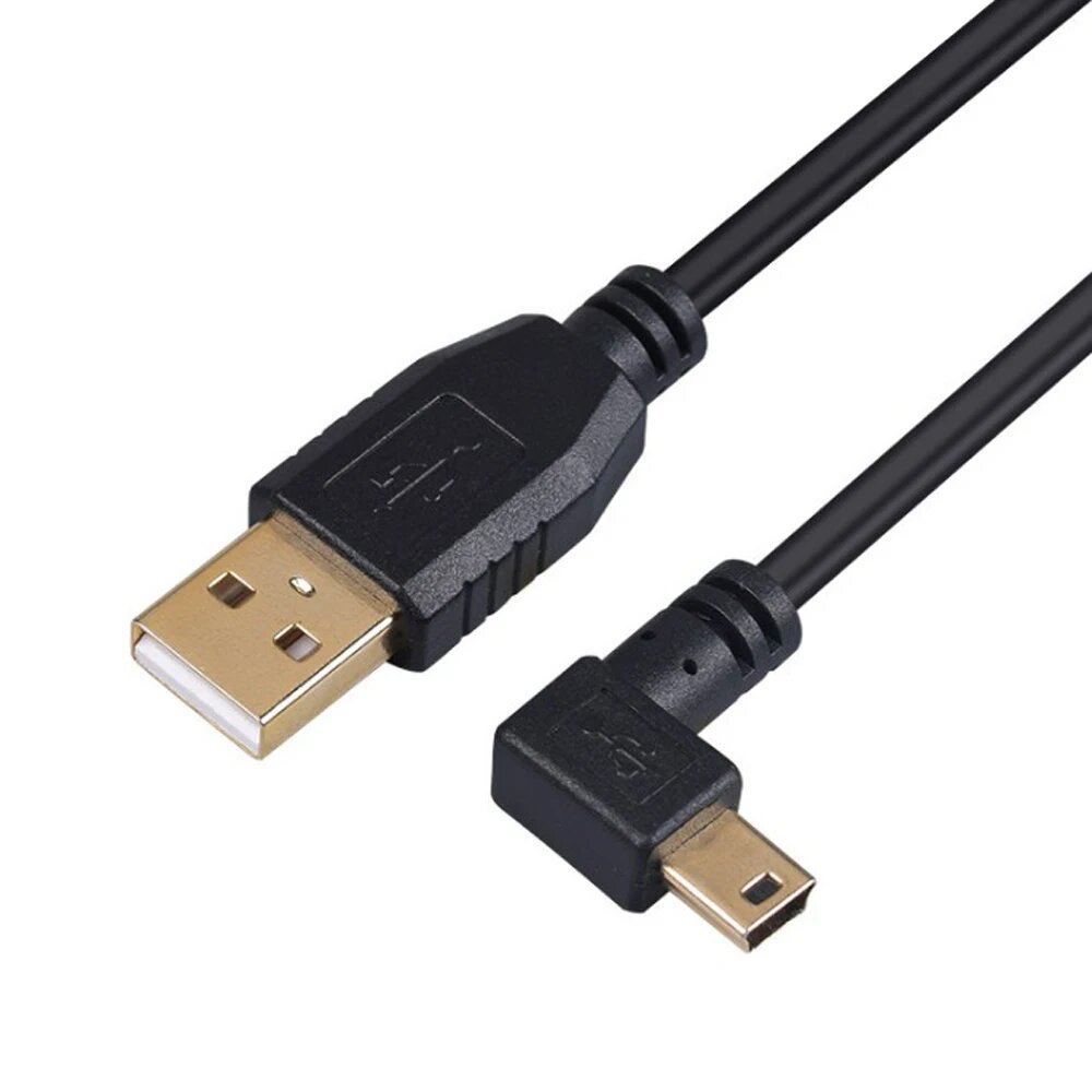 Кабель-удлинитель 1,5 м, 2 м, 3 м, 5 м, 10 м, 20 м, 90 градусов, 5-контактный Mini USB-кабель для быстрой зарядки и передачи данных, Черный, 10M