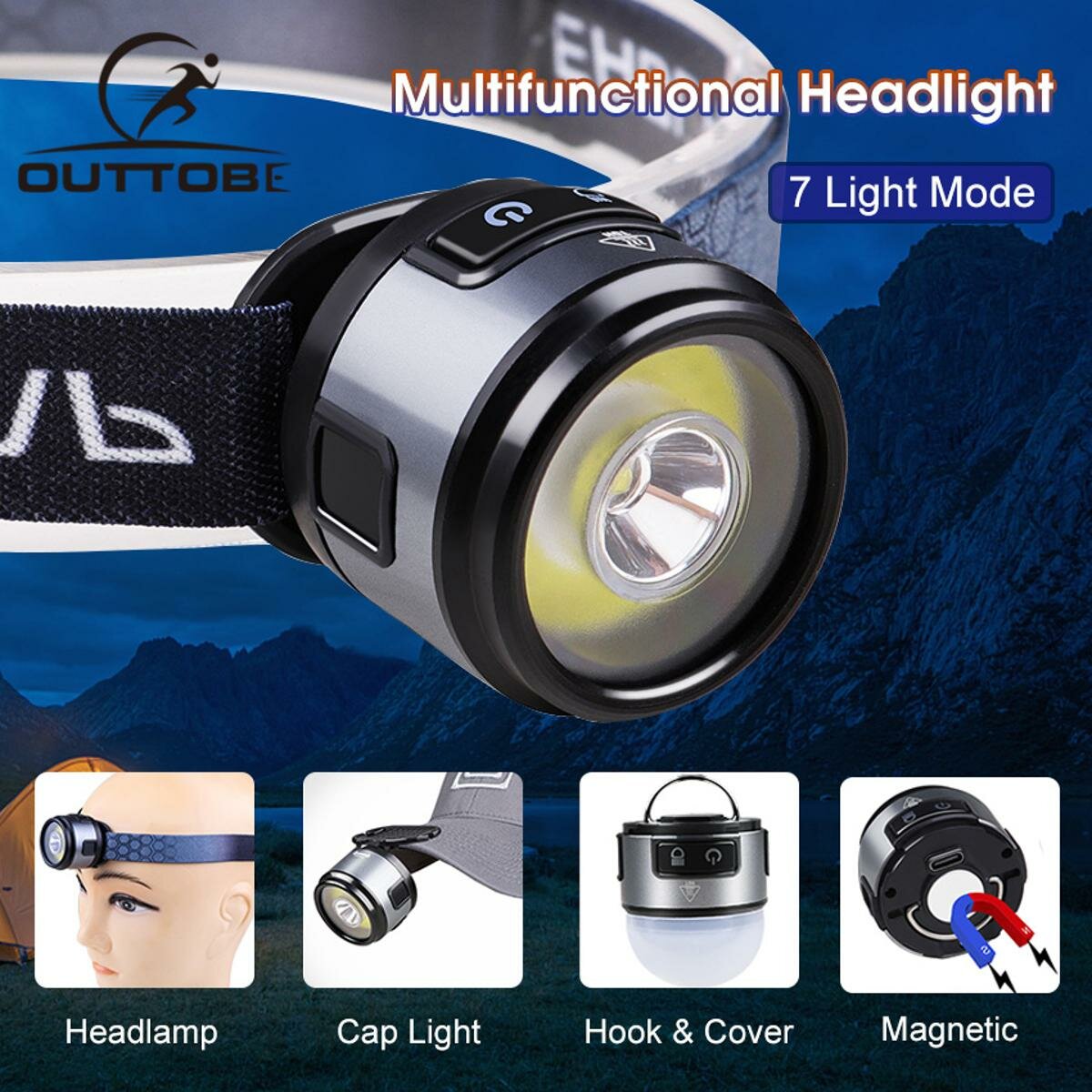 Outtobe Headlamp Cap Light Многофункциональный кемпинговый фонарь Супер яркие налобные фонари Мини-фонари вращающийся во