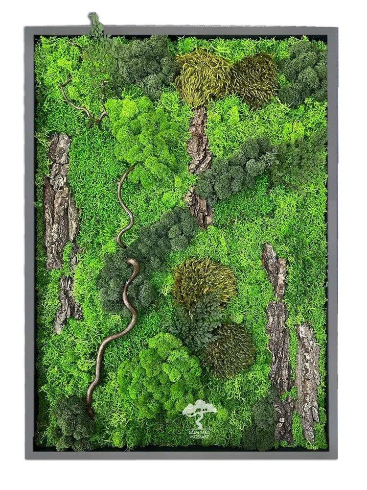 Панно/картина в раме "На опушке". Серый, 50*70 см. Дом Мха - MossArt.