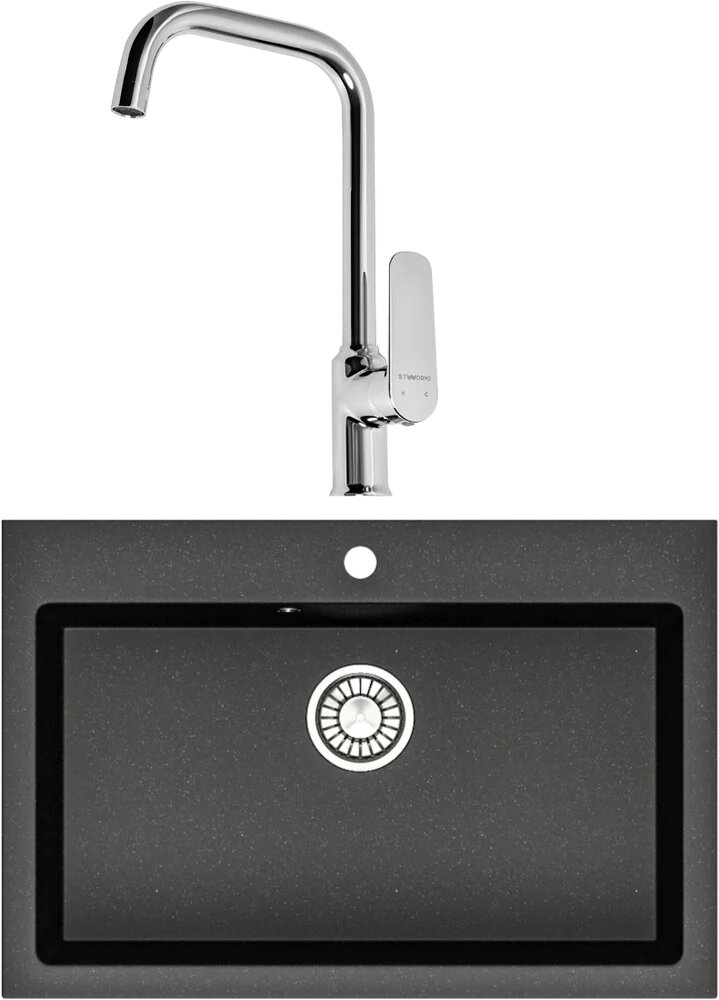 Комплект Мойка Domaci Болонья М-39-007, антрацит / Смеситель STWORKI WFD04005GA