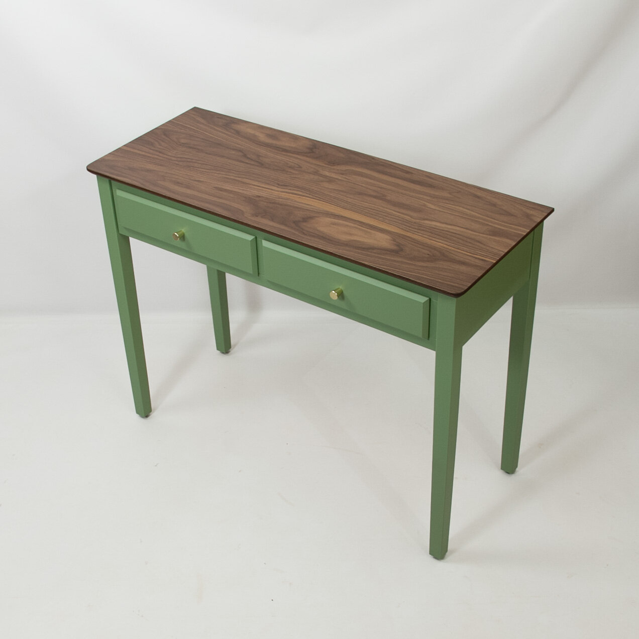 Письменный столик - трюмо в классическом стиле PW0042 с двумя ящиками, 100х45х75 эмальRAL6021зеленый/орех