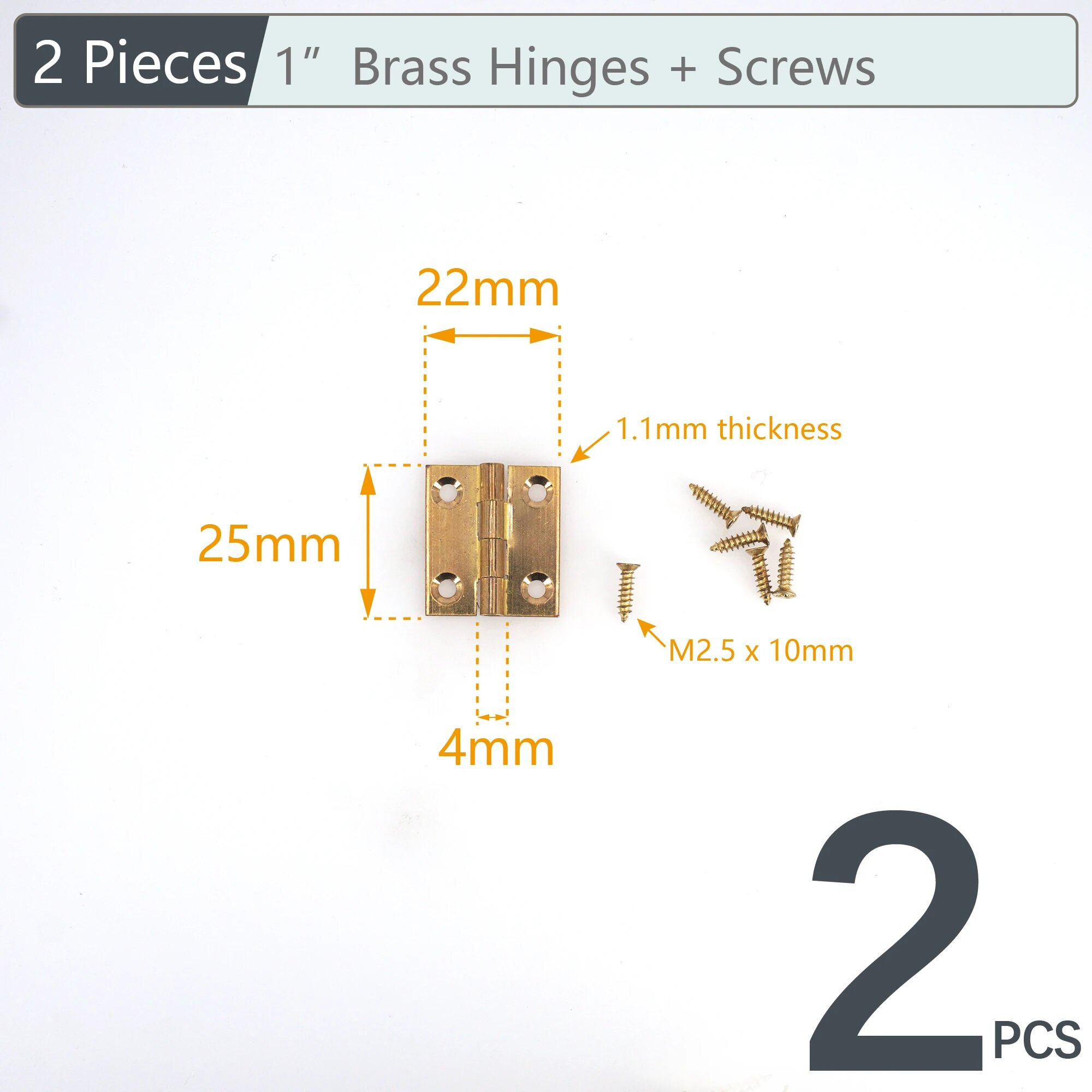 Латунные петли 1 inch brass, 2 шт. с винтами