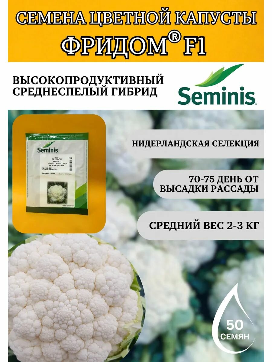 Профессиональные семена цветной капусты Фридом F1 50 штук Seminis