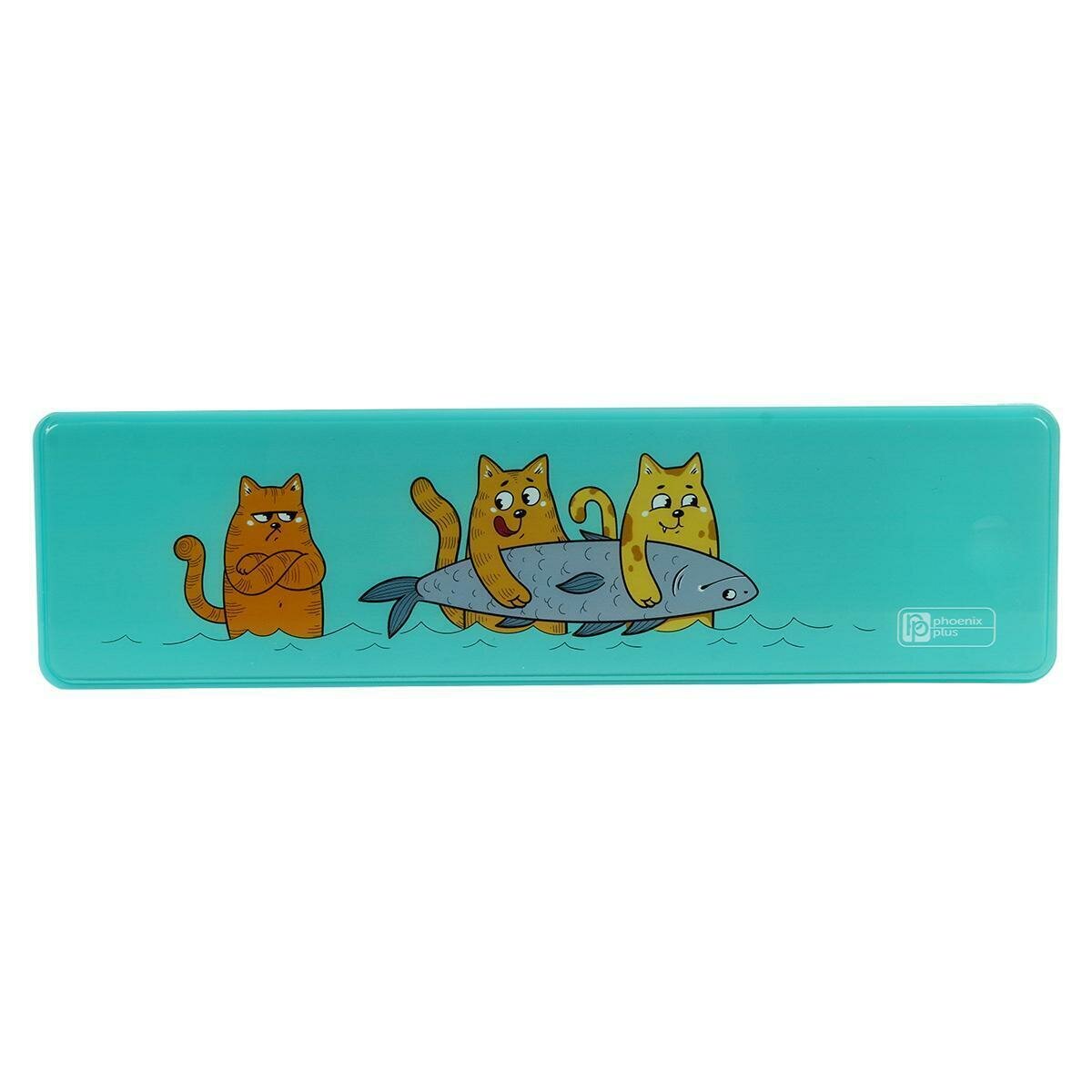 Пенал школьный "Три кота", 20 х 5.5 х 2.2 см, голубой, для канцелярии