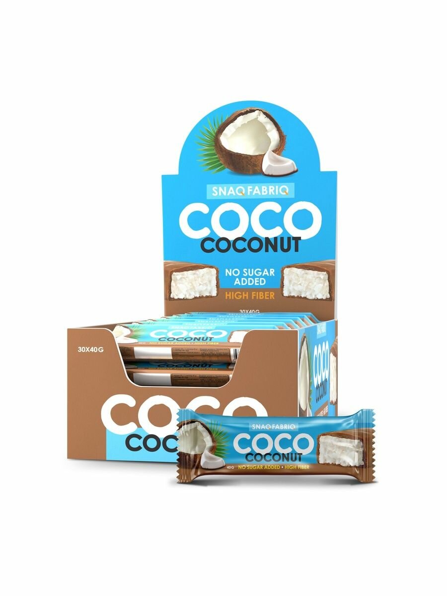Батончик кокосовый в шоколадной глазури Snaq Fabriq, 30шт х 40г