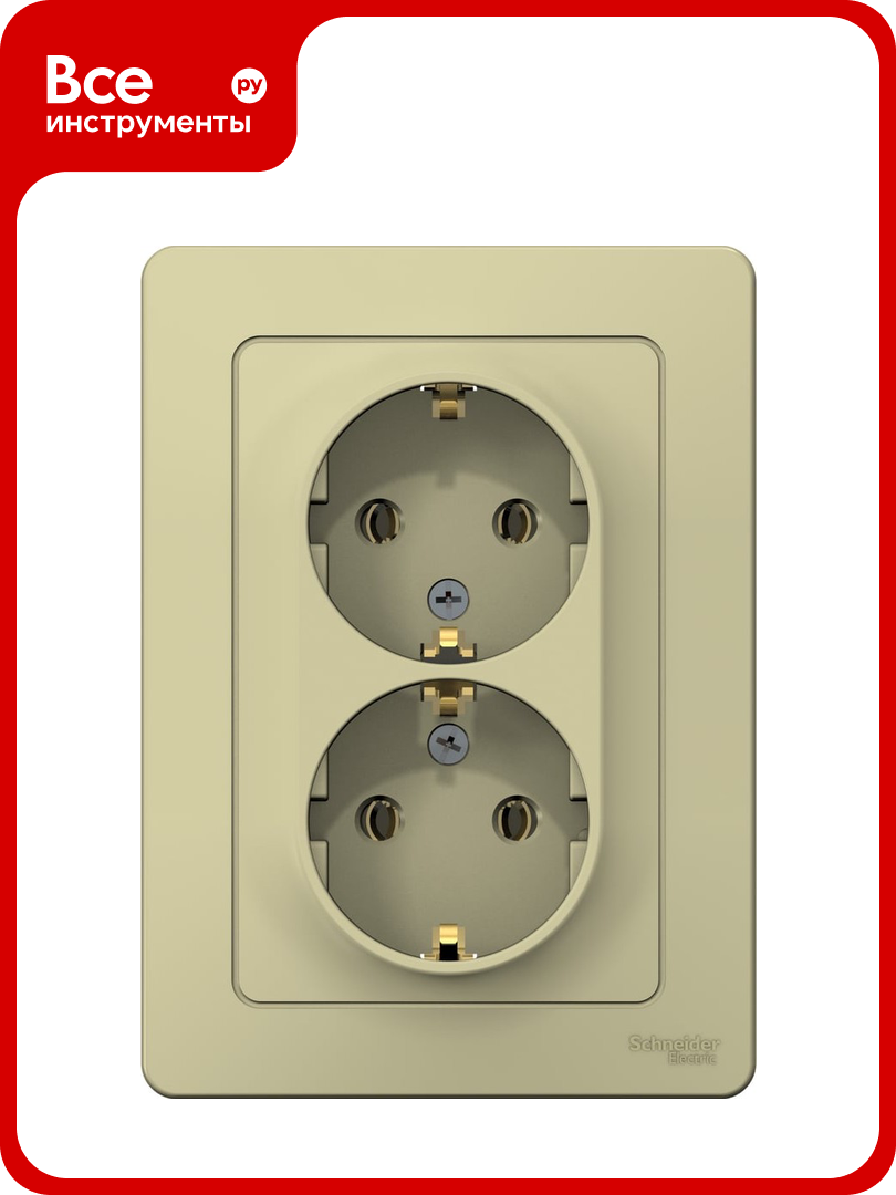 2-местная розетка Systeme Electric скрытой проводки Blanca 16А IP20 250В с заземлением без защитных шторок бежевый BLNRS001027