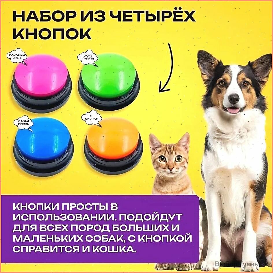 Кликеры для дрессировки и обучения "Кнопки", 4шт, для кошек и собак, с аудиозаписями