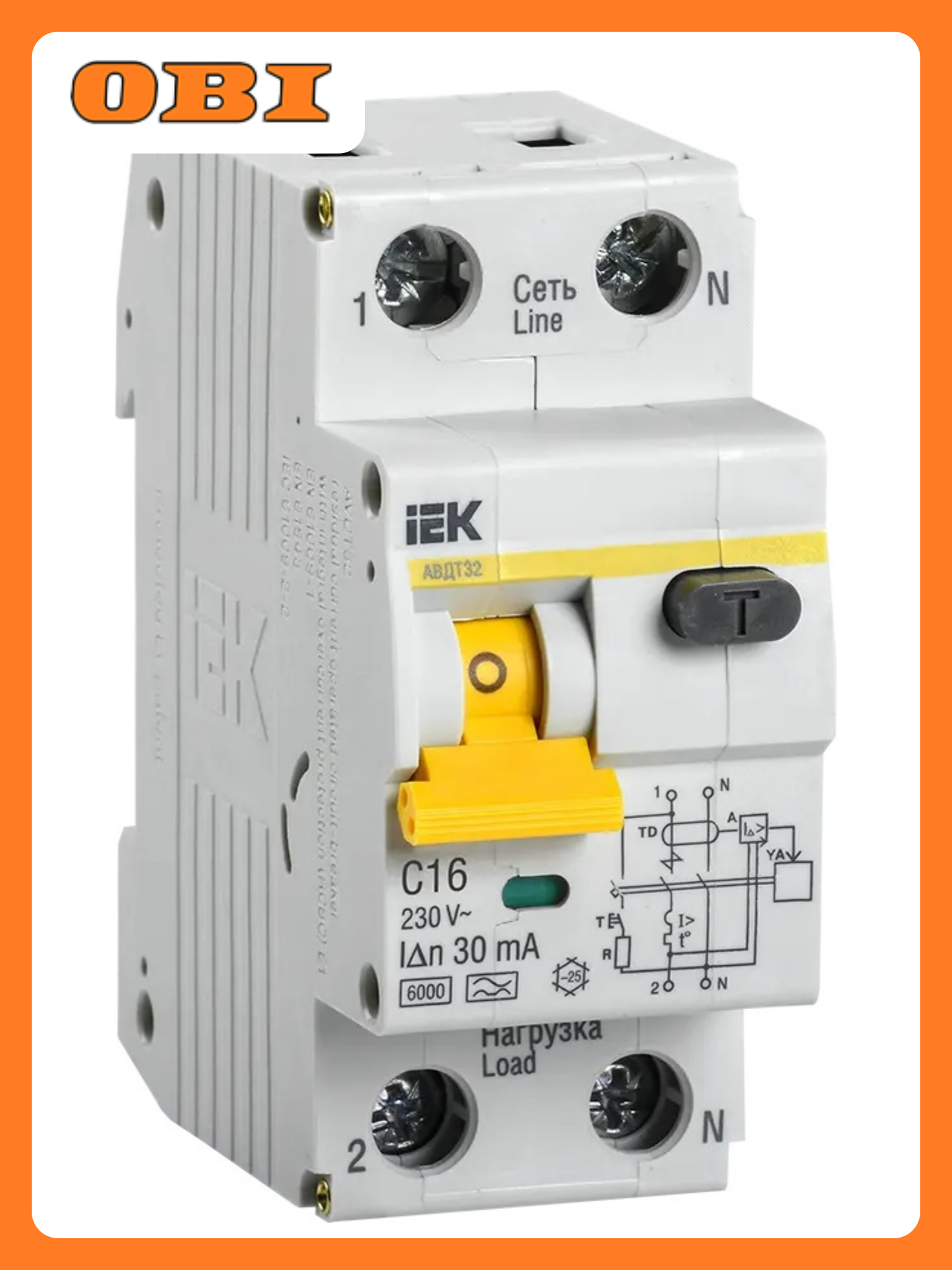 Автоматический выключатель дифференциального тока IEK АВДТ32C16