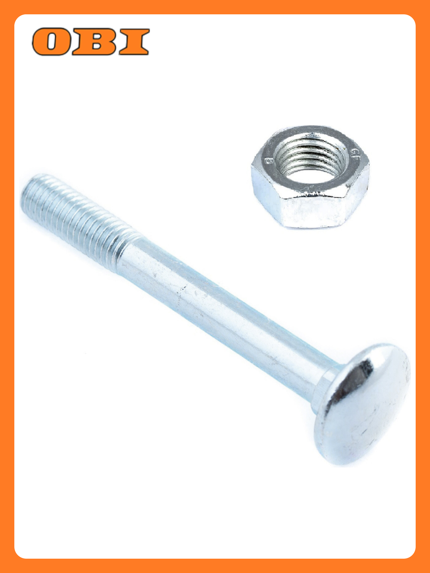 Болт мебельный Element, оцинкованный, полукруглый, с гайкой, 2 шт