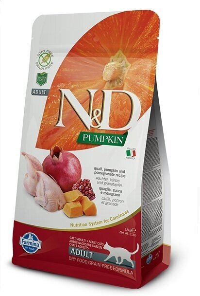 Сухой корм "Farmina" для взрослых кошек, беззерновой, перепел, тыква и гранат, 300 г