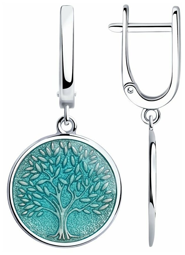 Серьги с подвесками, серебро, 925 проба, родирование, эмаль