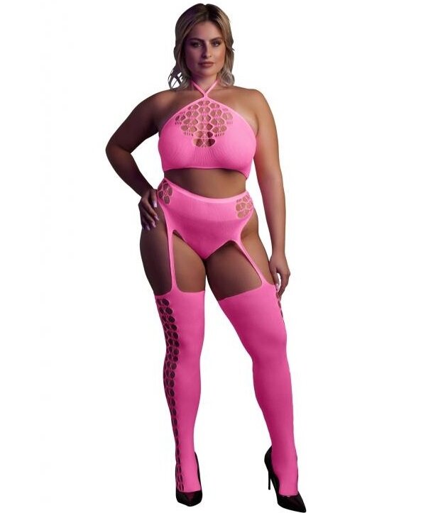Комплект с чулками neon Pink XL/4XL Ouch универсальный размер розовый цвет