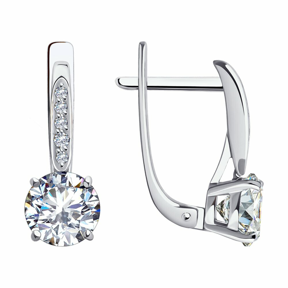 Серьги, белое золото, 585 проба, фианит