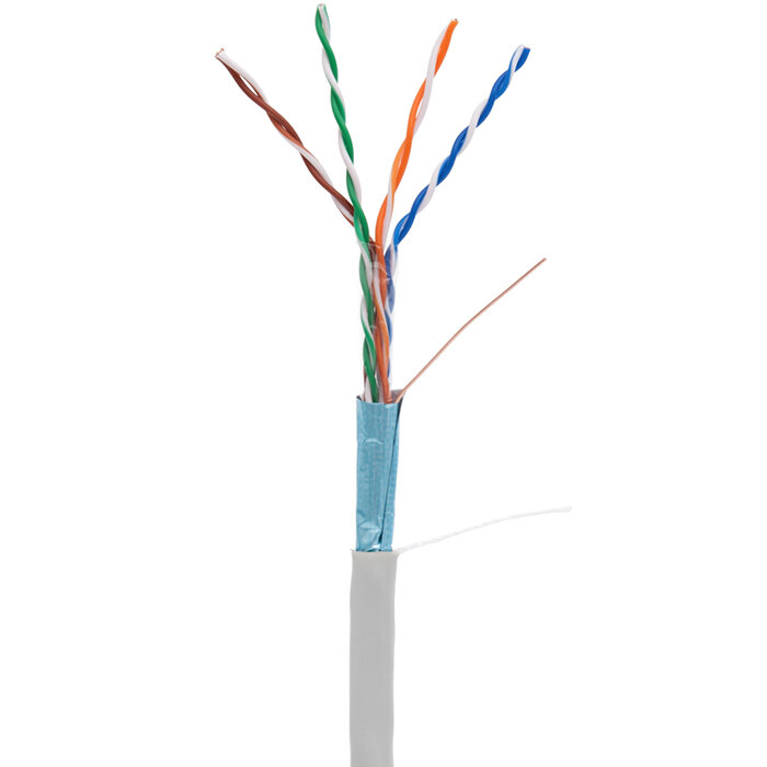 Витая пара FTP кат.5e, 4 пары, CU, 305м, внутренний, одножильный, серый, NETLAN (EC-UF004-5E-PVC-GY)