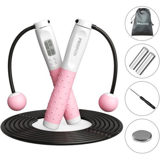 Скакалка Proiron умная с дисплеем, бело-розовая, ПРО041