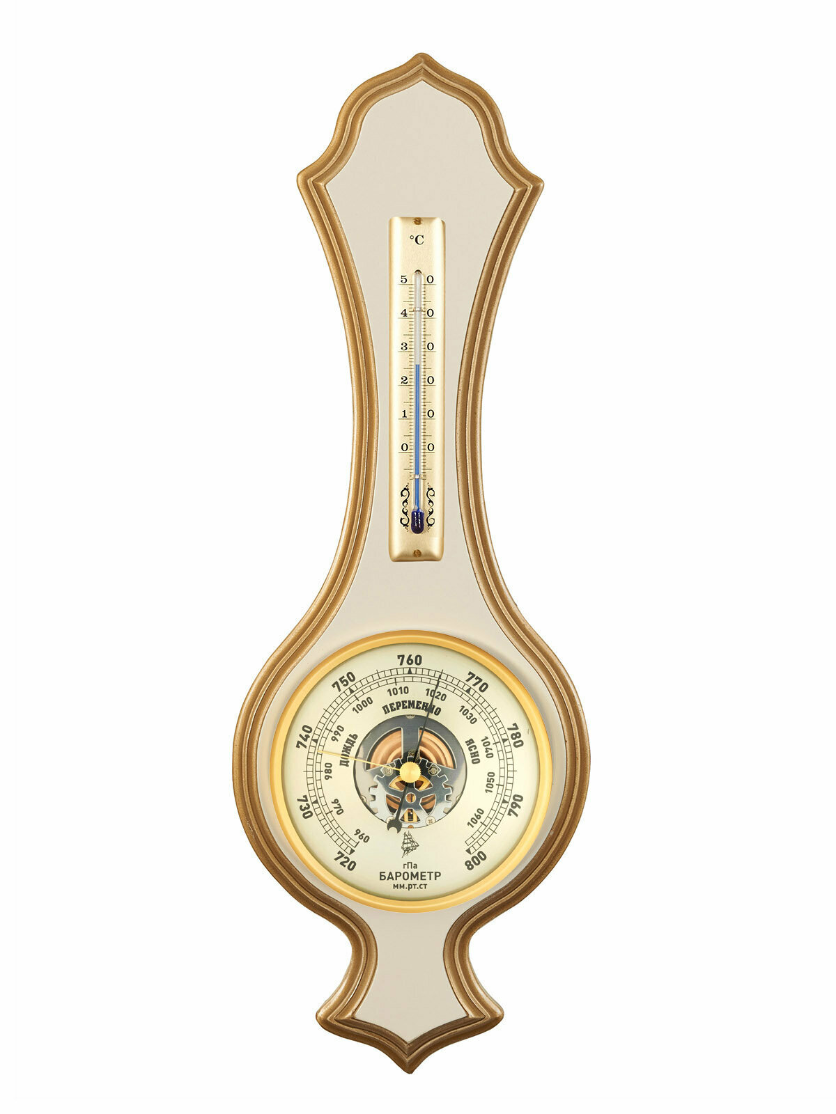 Барометр настенный бриг БМ92105-1-ЭП с термометром в деревянном корпусе, Натуральное дерево.