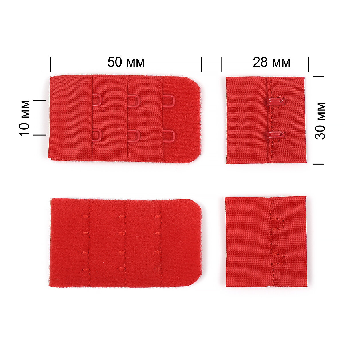 Застежка для бюстгальтера с крючками 3х2 шир.3см цв. красный (10 комплектов)