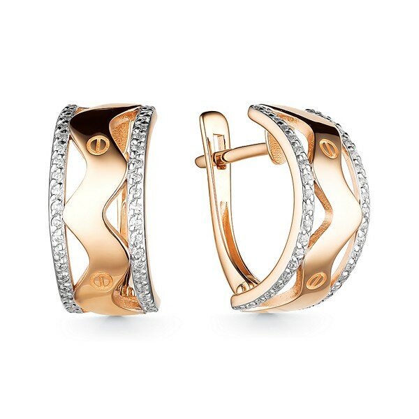 Серьги, красное золото, 585 проба, фианит